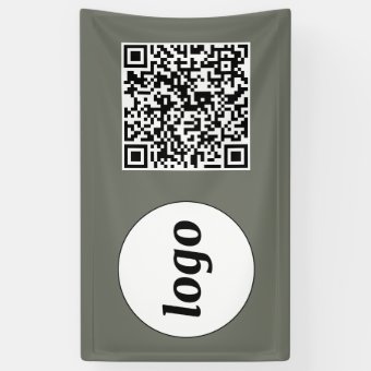 Simple Logo and Text Business QR Code Sage Green Banner | Zazzle