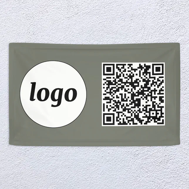 Simple Logo and Text Business QR Code Sage Green Banner | Zazzle
