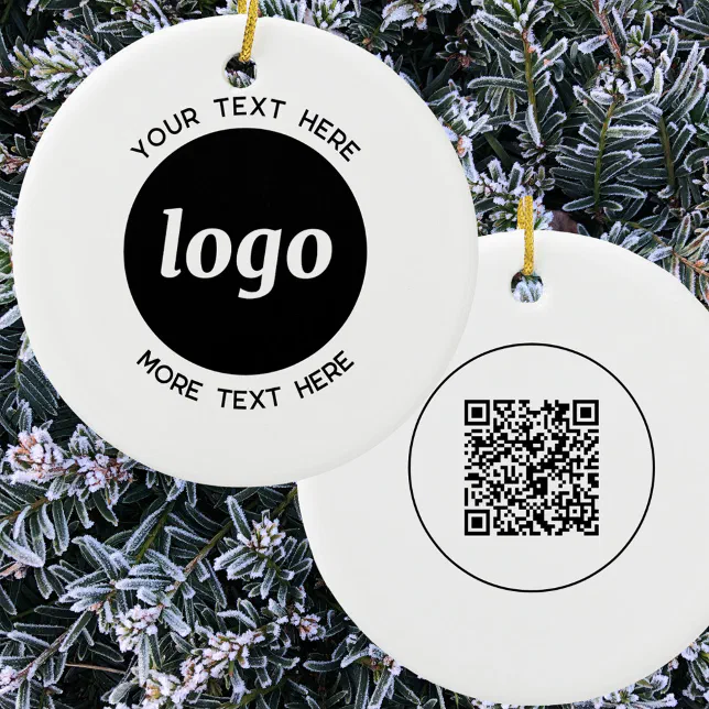 Simple Logo and Text QR Code Ceramic Ornament | Zazzle