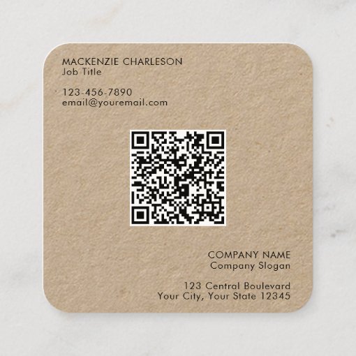 Simple Logo and Text QR Code Kraft Square Business Card | Zazzle