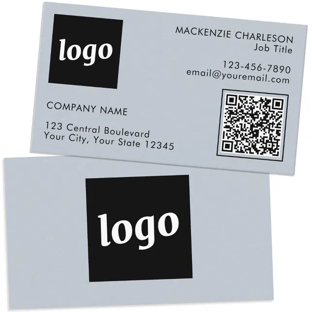 Simple Logo and Text QR Code Powder Blue Business Card | Zazzle
