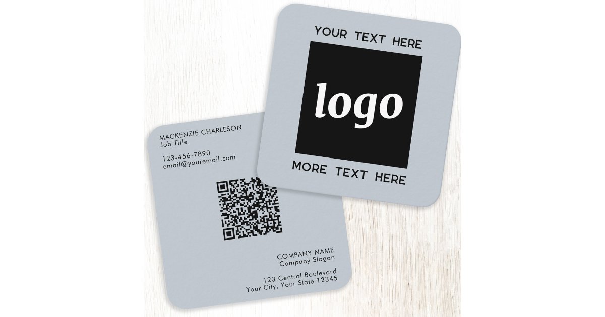 Simple Logo and Text QR Code Powder Blue Square Business Card | Zazzle