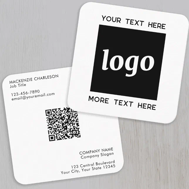 Simple Logo and Text QR Code Square Business Card | Zazzle