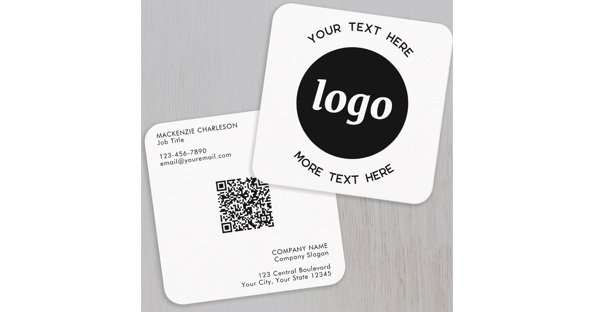 Simple Logo and Text QR Code Square Business Card | Zazzle