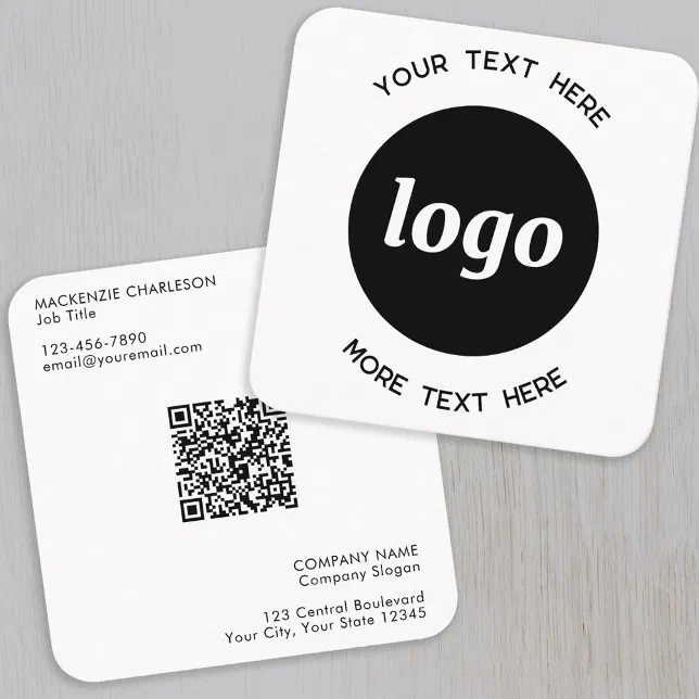 Simple Logo and Text QR Code Square Business Card | Zazzle