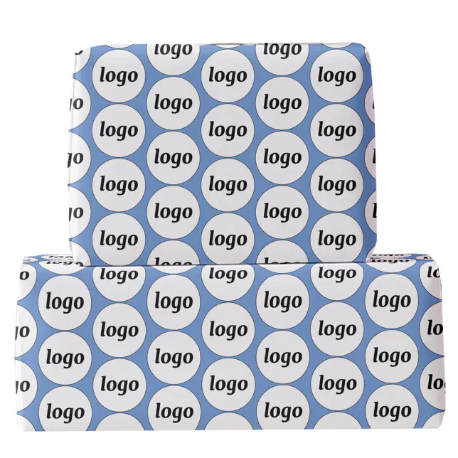 Simple Logo Business Pattern Blue Wrapping Paper | Zazzle