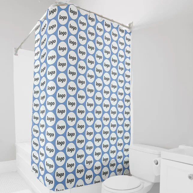 Simple Logo Business Pattern Promotional Sky Blue Shower Curtain | Zazzle