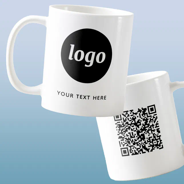 Simple Logo QR Code and Text Business Promotional Coffee Mug | Zazzle