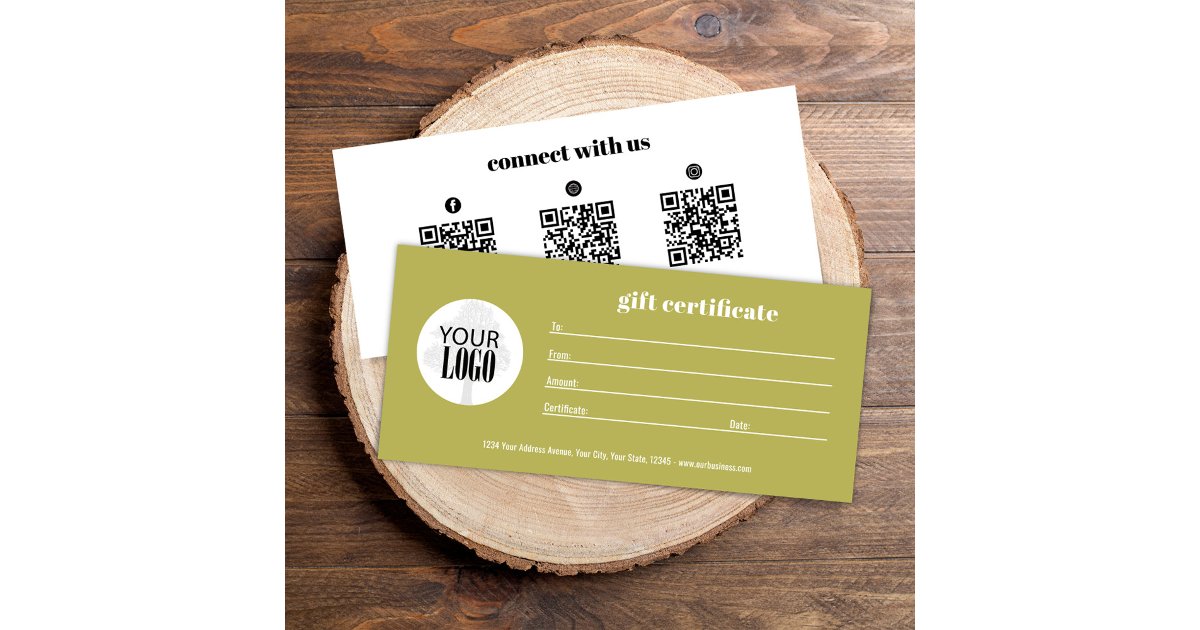 Simple Logo QR Code Gift Certificate Gold | Zazzle