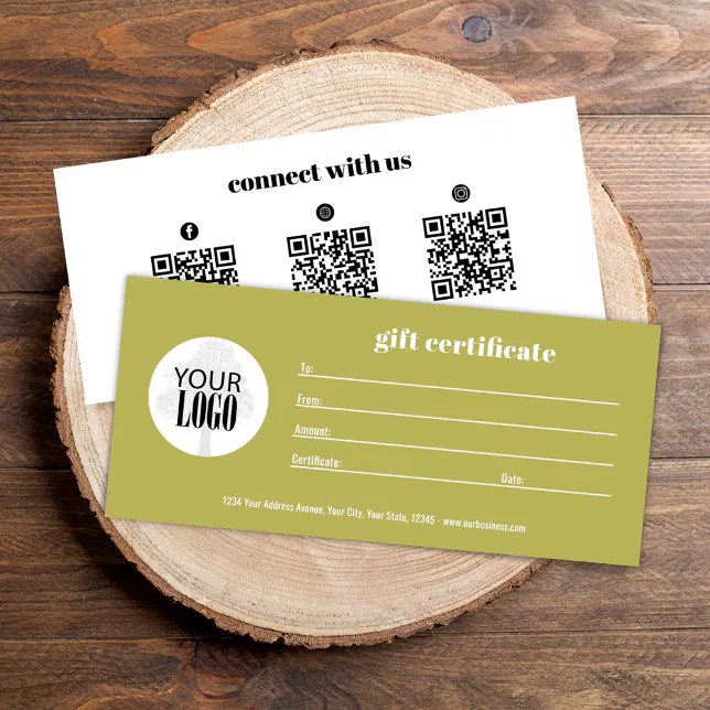 Simple Logo QR Code Gift Certificate Gold | Zazzle
