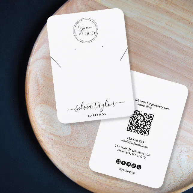 Simple logo QR code necklace earring display card | Zazzle