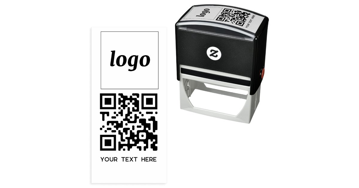 Simple Logo QR Code Text Business Promotional Self-inking Stamp | Zazzle