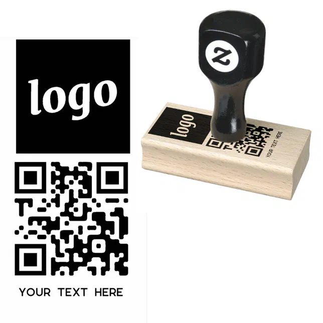 Simple Logo QR Code Text Rubber Stamp | Zazzle
