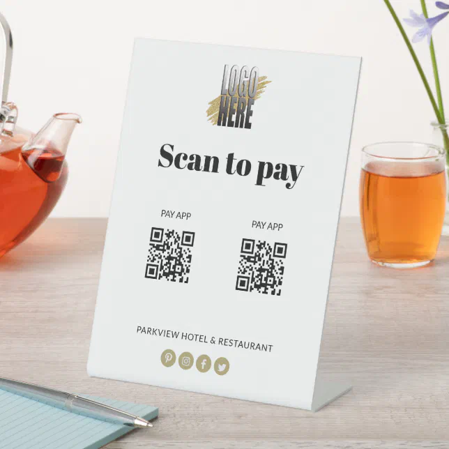 Simple Logo Scan to Pay 2 QR Codes Payment Apps Pedestal Sign | Zazzle