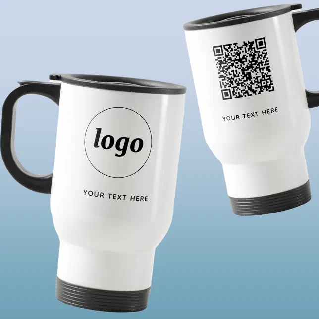 Simple Logo Text and QR Code Business Promotional Travel Mug | Zazzle