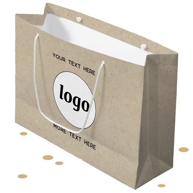 Simple Logo Text Business Branding Brown Paper Large Gift Bag | Zazzle