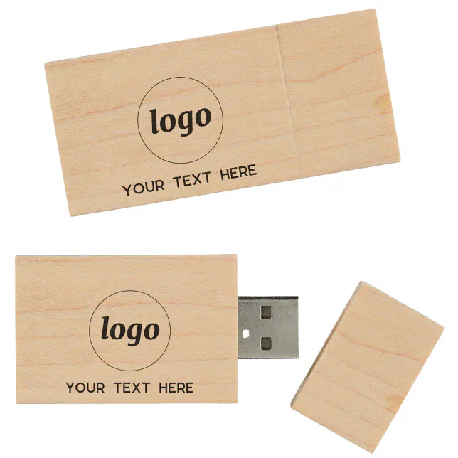 Simple Logo Text Business Branding Promotional Wood Flash Drive | Zazzle