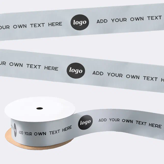 Simple Logo Text Powder Blue Promotional Satin Ribbon | Zazzle