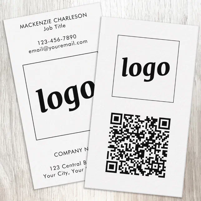 Simple Logo Text QR Code Vertical Format Business Card | Zazzle