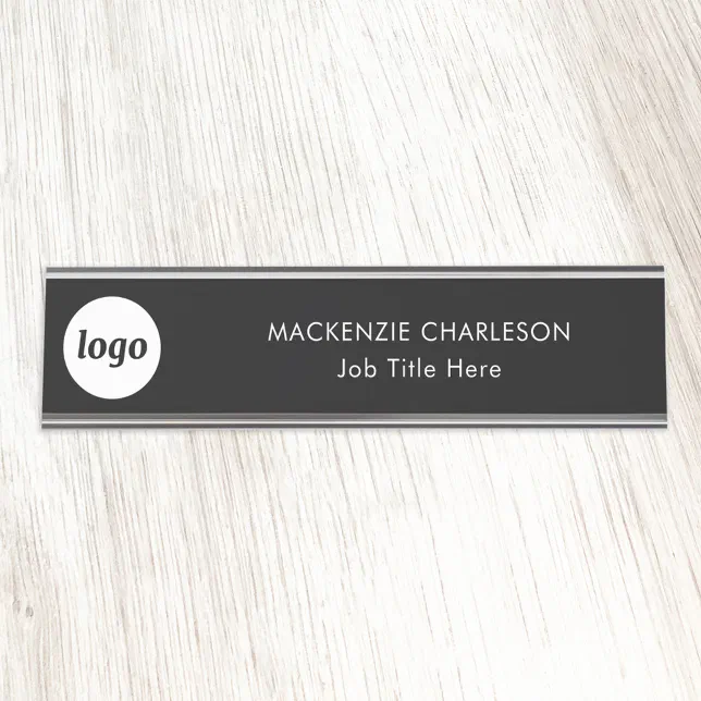 Simple Logo with Custom Text Black Business Desk Name Plate | Zazzle