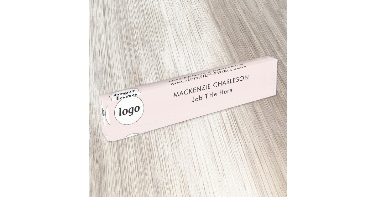 Simple Logo with Custom Text Business Blush PInk Desk Name Plate | Zazzle