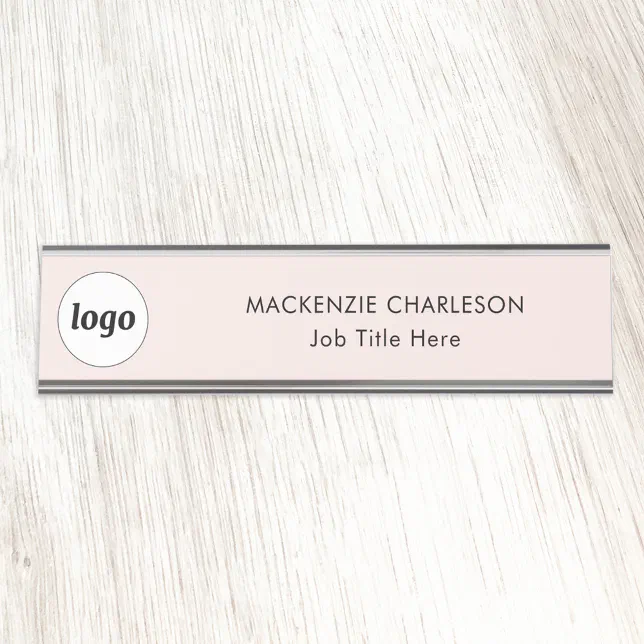 Simple Logo with Custom Text Business Blush PInk Desk Name Plate | Zazzle