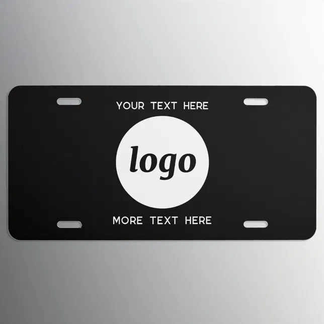 Simple Logo With Text Business Black License Plate | Zazzle