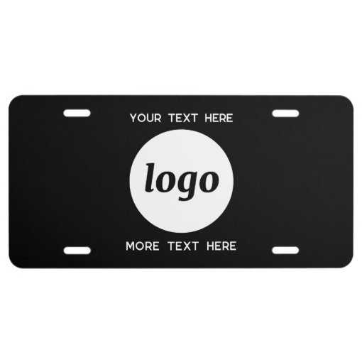 Simple Logo With Text Business Black License Plate | Zazzle