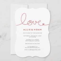 Simple Loopy Love Red Heart Minimalist Wedding Invitation | Zazzle