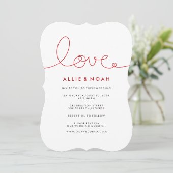 Simple Loopy Love Red Heart Minimalist Wedding Invitation | Zazzle