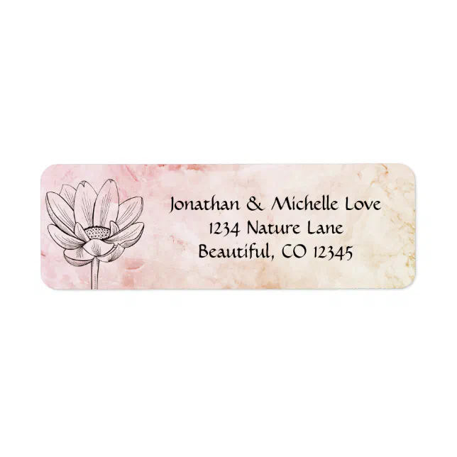 Simple Lotus Flower | Pink Gold Marble Bkg Address Label | Zazzle