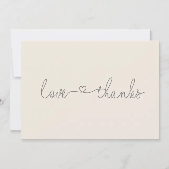 Simple Love and Thanks Heart script baby shower Thank You Card | Zazzle