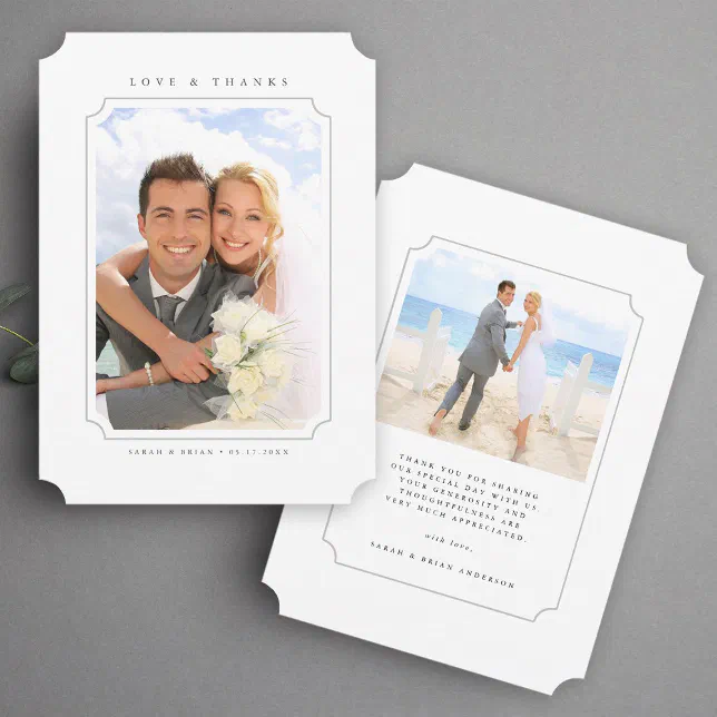 Simple Love & Thanks Wedding 2 Photo Thank You Card | Zazzle