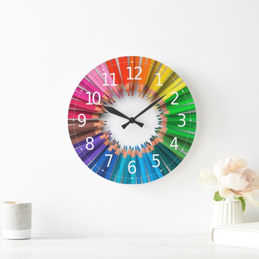 Simple Lovely Colorful Pencils | Wall Clock | Zazzle