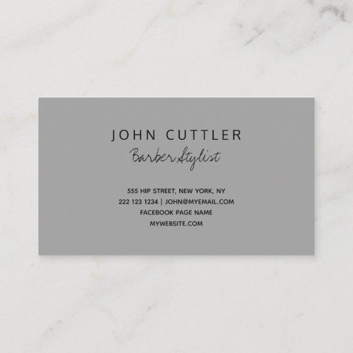 Simple luxury black leather barber silver script business card | Zazzle