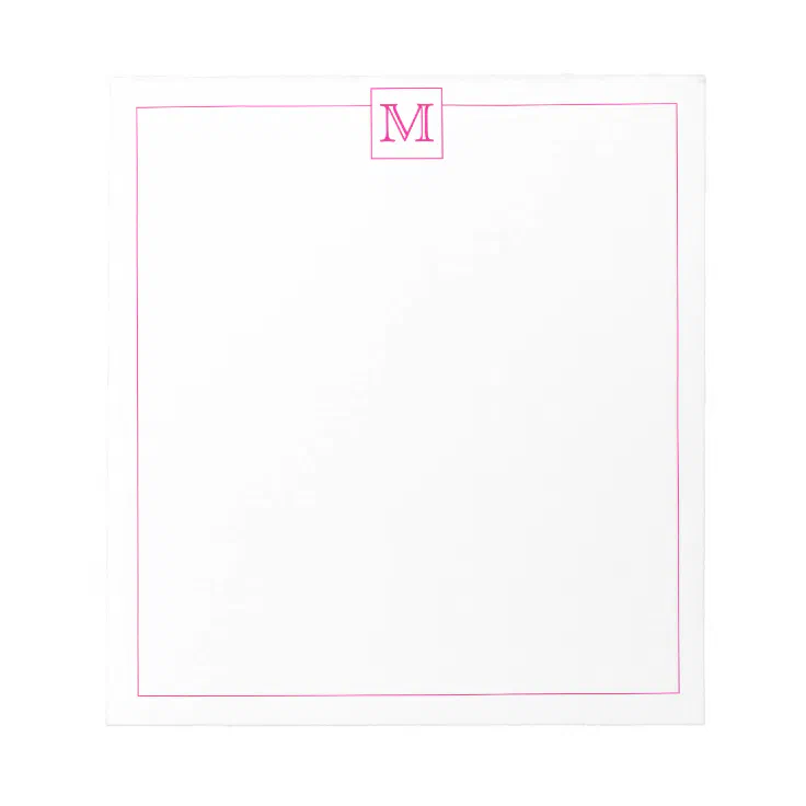 Simple Magenta Initial Monogram Square border Notepad | Zazzle