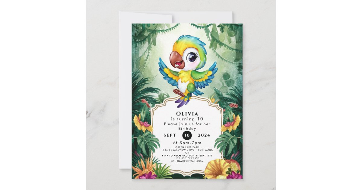 Simple Magical Parrot Birthday Invitation | Zazzle