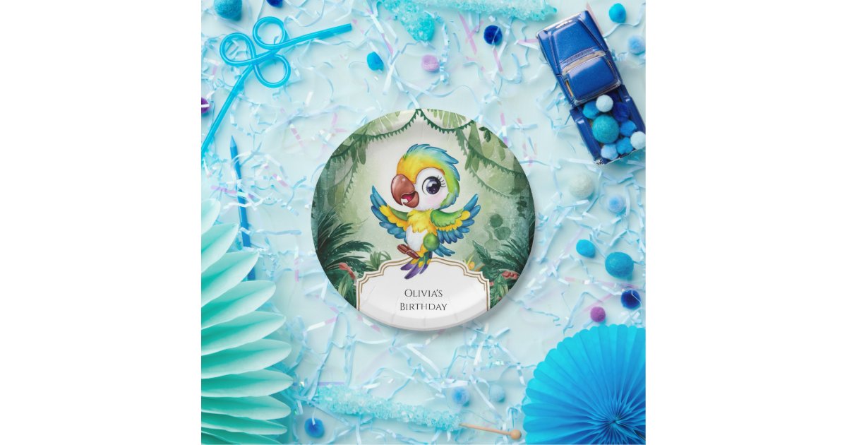 Simple Magical Parrot Birthday Paper Plates | Zazzle