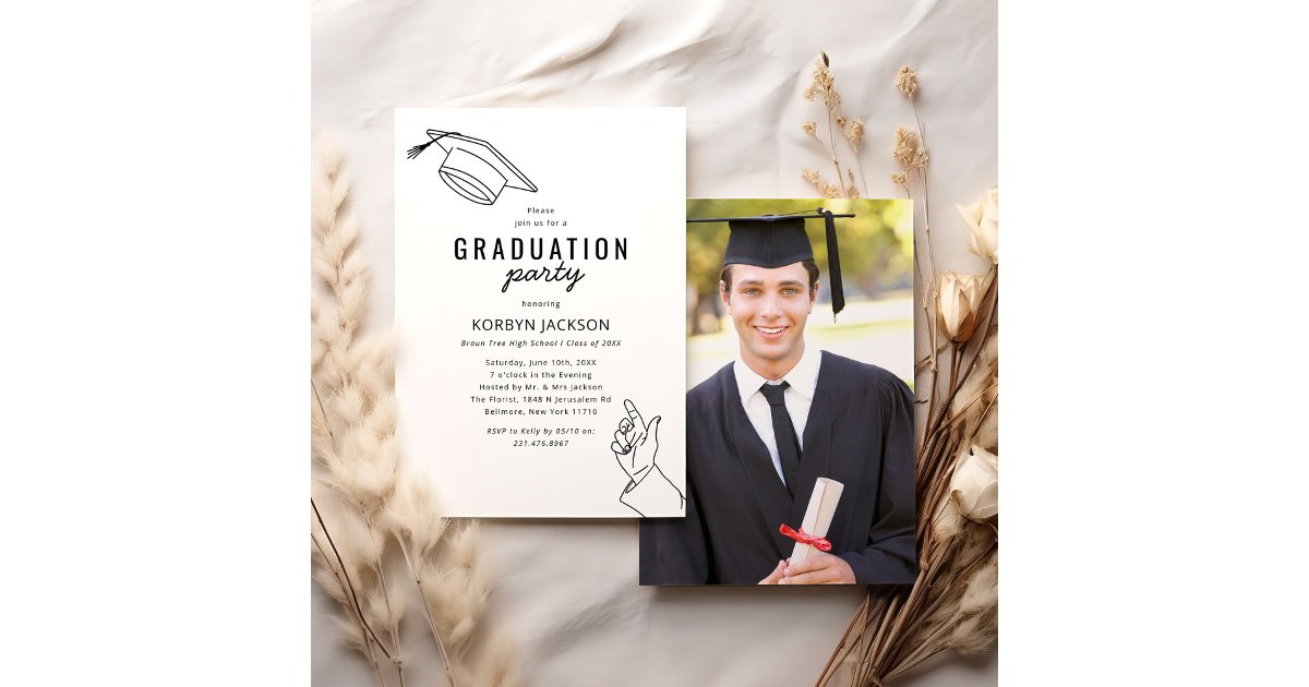 Simple Male Photo Graduation Party Invitation | Zazzle