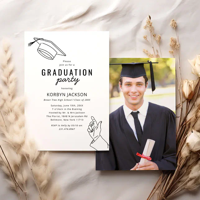 Simple Male Photo Graduation Party Invitation | Zazzle