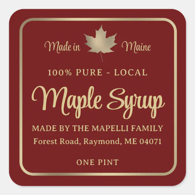 Simple Maple Syrup Label Gold Leaf Gold Frame | Zazzle