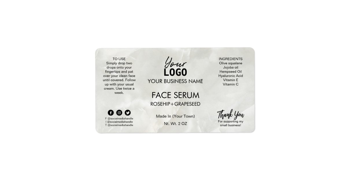 Simple Marble Face Serum Label | Zazzle