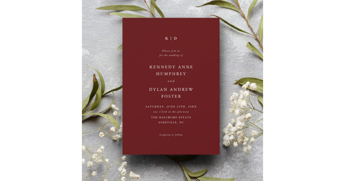Simple Maroon Elegant Wedding Invitation | Zazzle