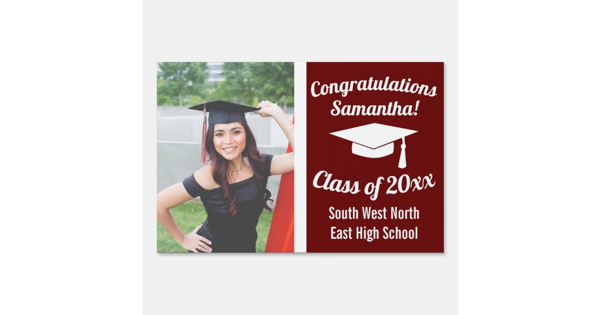 Simple Maroon Graduation Photo Congratulations Sign Zazzle