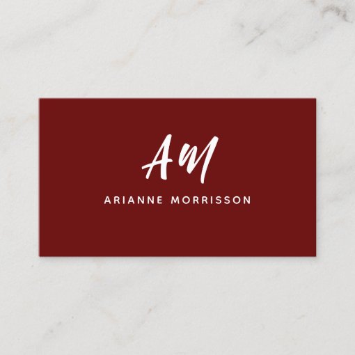 Simple Maroon Red Two Monogram Casual Script Business Card | Zazzle