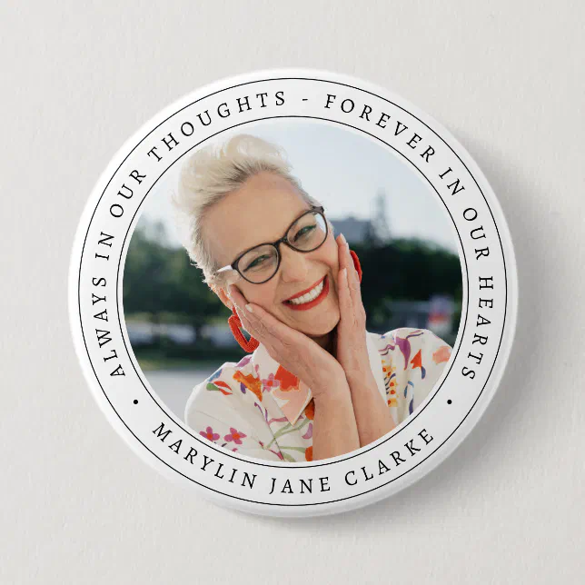 Simple Memorial Funeral Remembrance Photo Button | Zazzle