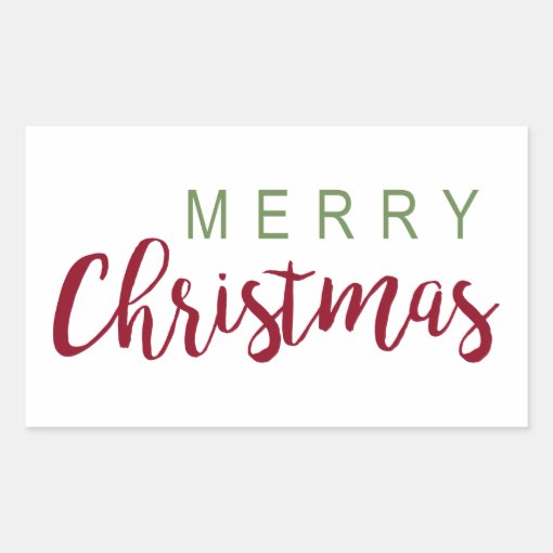 Simple Merry Christmas Red Green Lettering Festive Rectangular Sticker ...