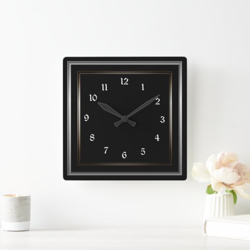 Simple Metal Frame Black Square Wall Clock | Zazzle