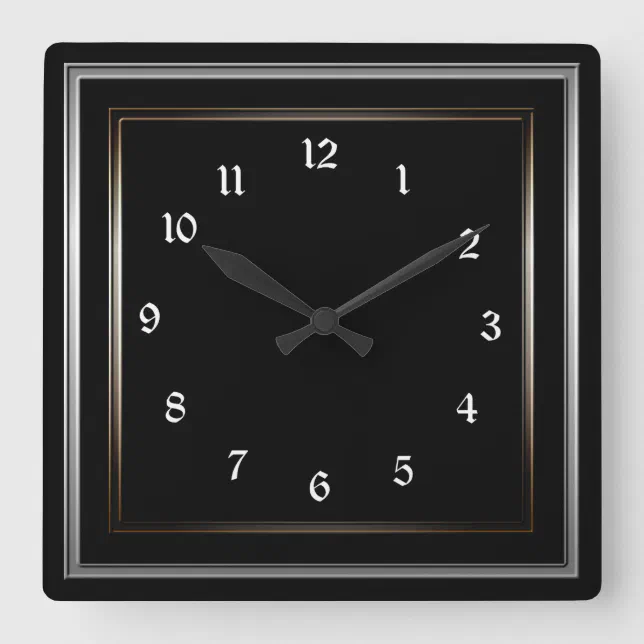 Simple Metal Frame Black Square Wall Clock | Zazzle