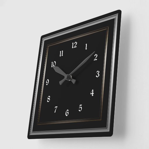 Simple Metal Frame Black Square Wall Clock | Zazzle
